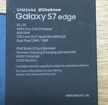 Samsung Galaxy S7 edge retail box has most specs written on it ...